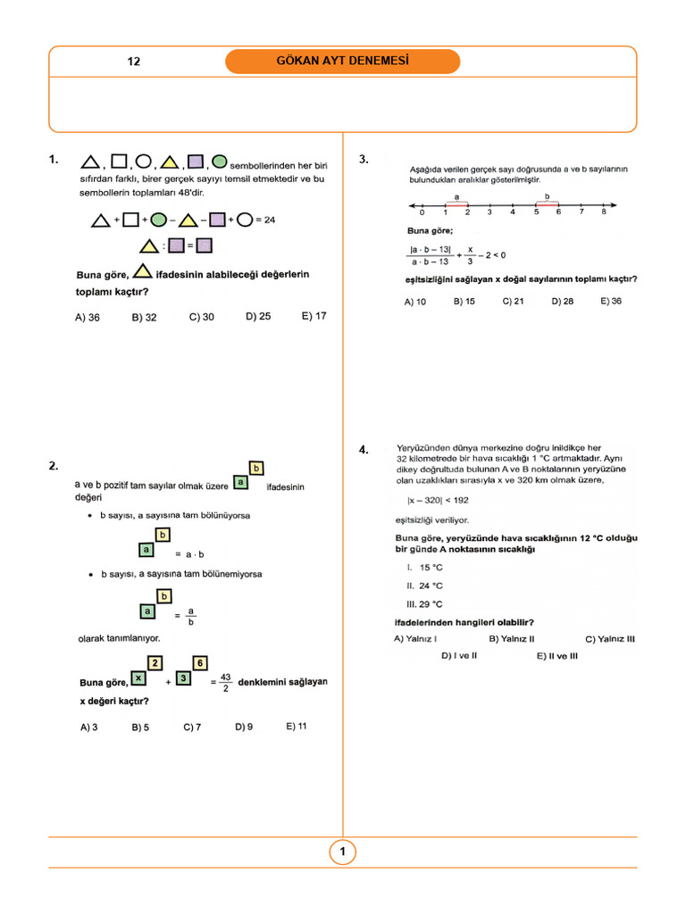 Gokan Ayt Mat Denemesi̇ | PDF