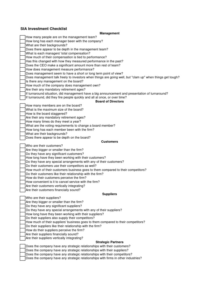 Investment Checklist | PDF