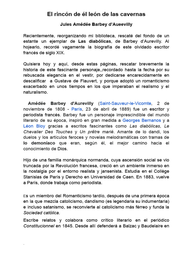 Jules Amédée Barbey D'aueevilly-2 | PDF