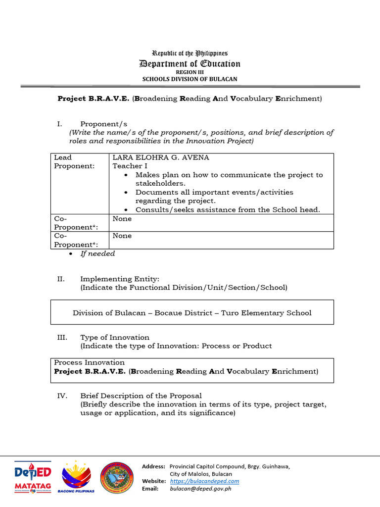 FORM 3 Innovation Project Proposal Template 2 | PDF | Reading ...