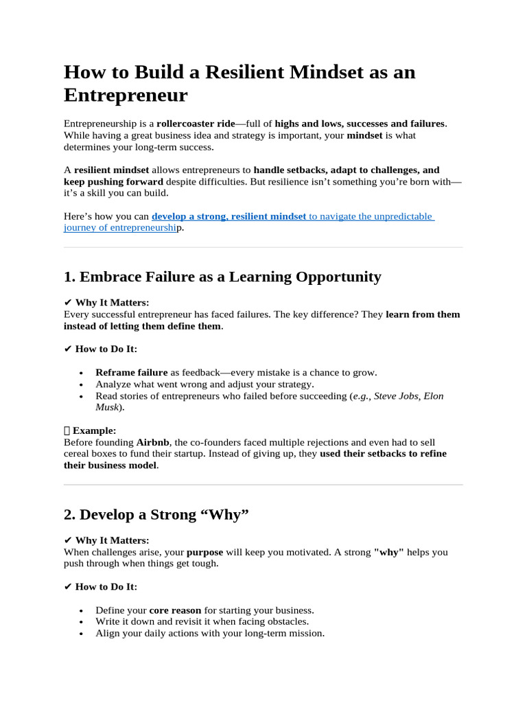Build A Resilient Mindset | PDF | Entrepreneurship | Mindset