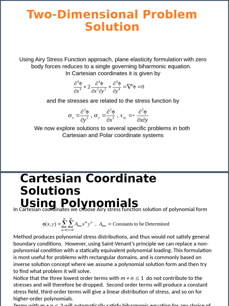 Two-Dimensional Problem Solution: y X X y | PDF | Stress (Mechanics) | Bending