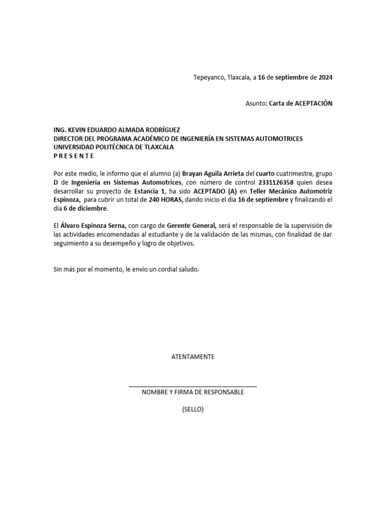 Carta Aceptación Corregida | PDF