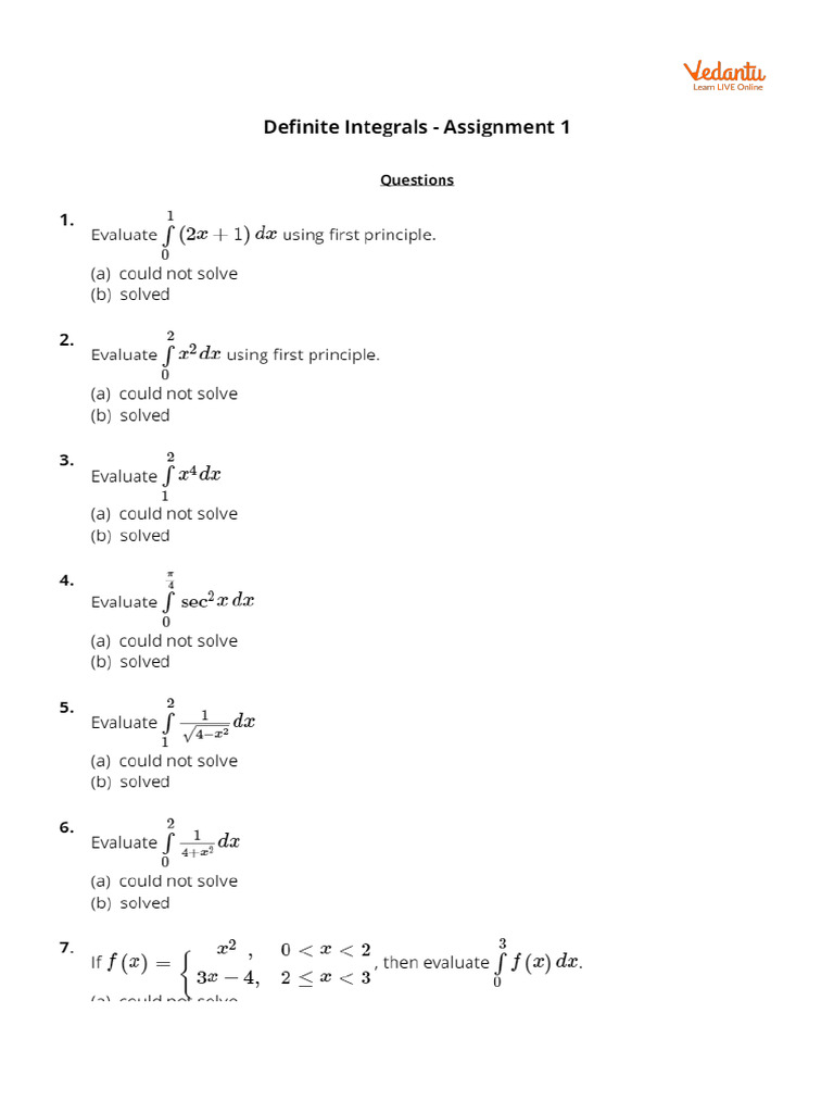 Definite Integrals - Assignment 1 | PDF
