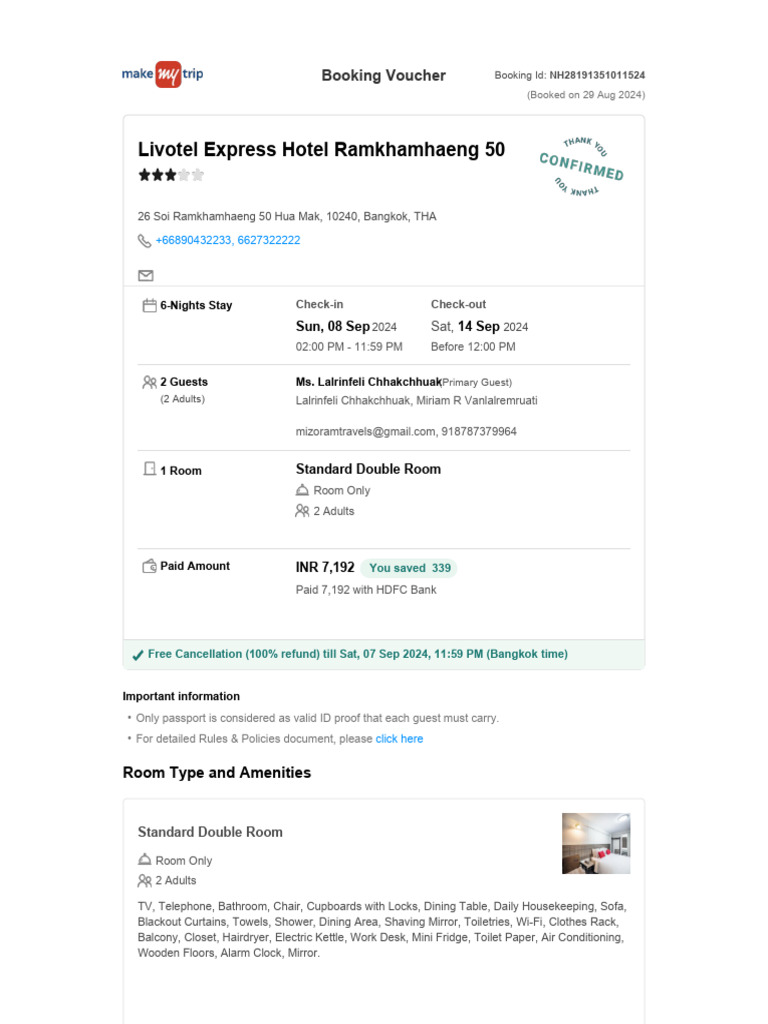 Hotel Booking For Bangkok | PDF