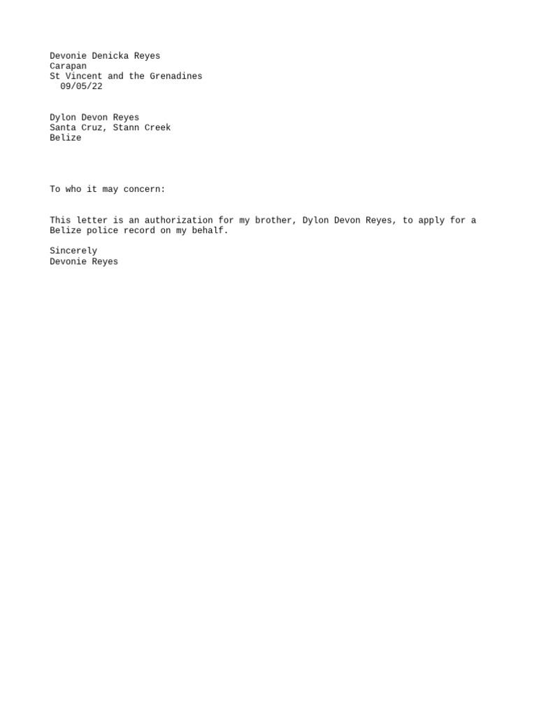 Authorization Letter for Police Record | PDF