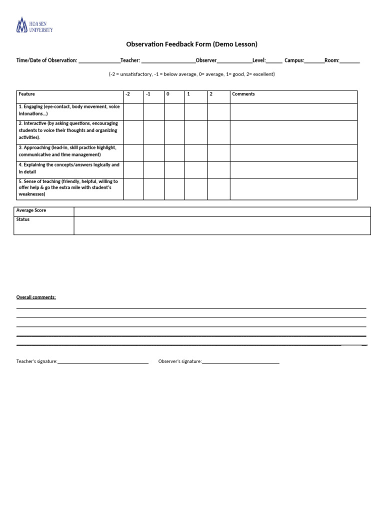Observation Feedback Form - Demo | PDF