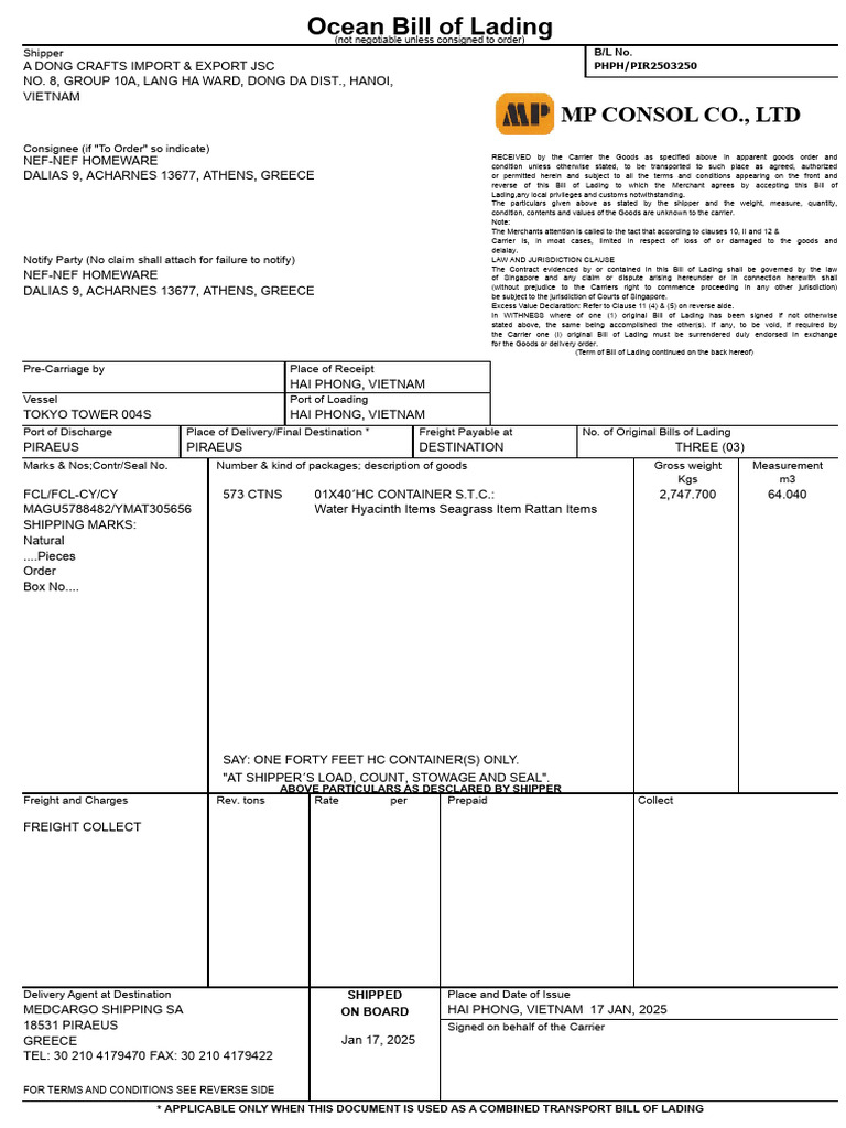 3. AD-NEF-2025-001 Draft BL Ver 1.0 | PDF | Bill Of Lading | Cargo