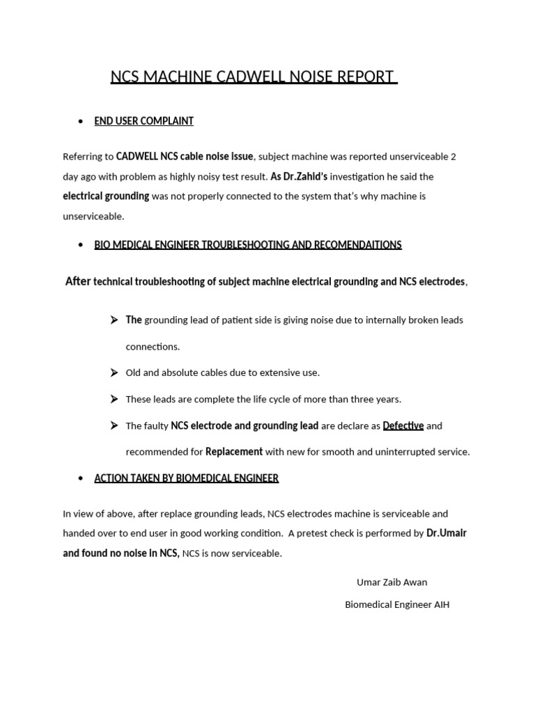 NCS Machine Cadwell Noise Report | PDF