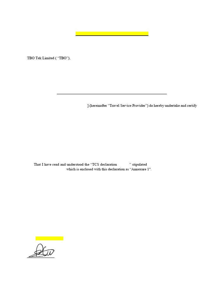 Onetime Agent Declaration TCS | PDF | Payments | Taxes