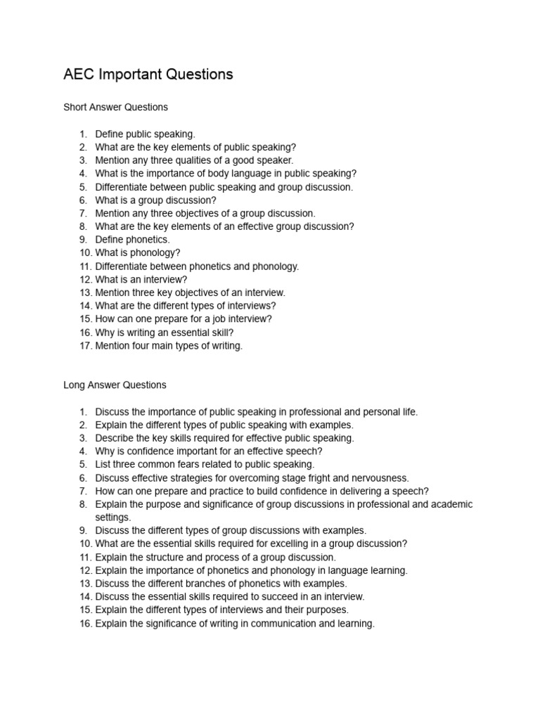 AEC Important Questions | PDF