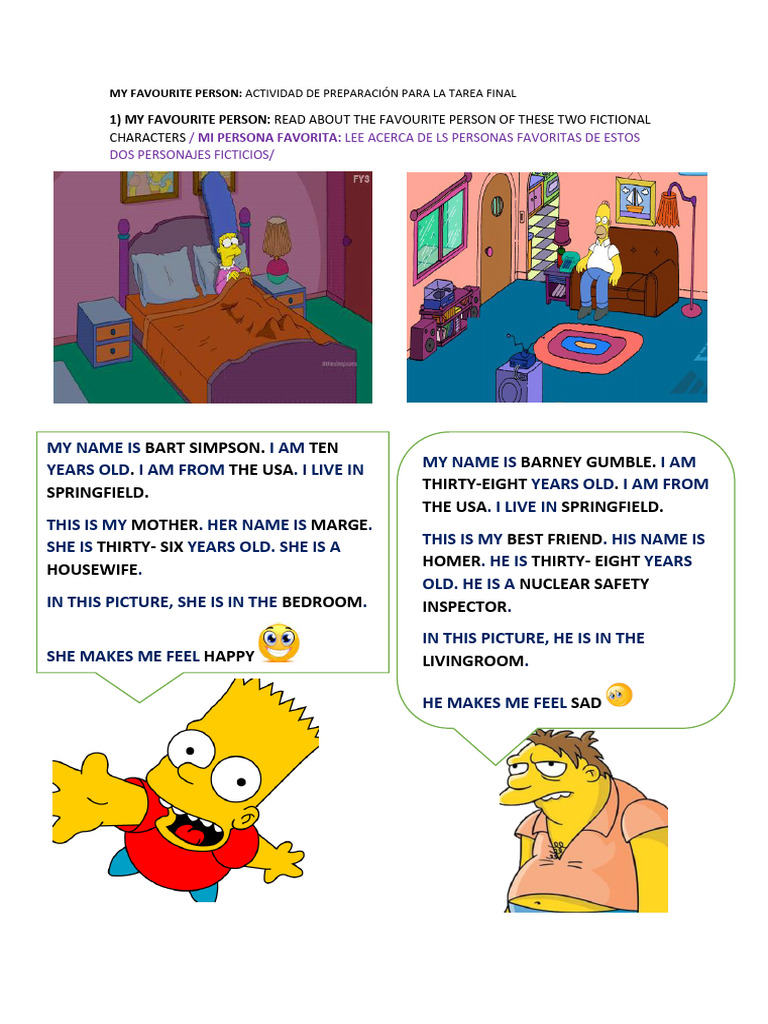 Actividad sobre Mi Persona Favorita | PDF | Episodios de televisión ...