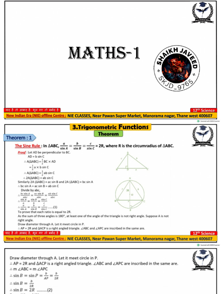 Maths (1&2) All Theroms (SKJD - 9765) | PDF