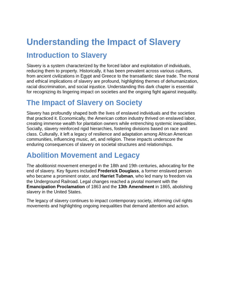 Understanding The Impact of Slavery | PDF