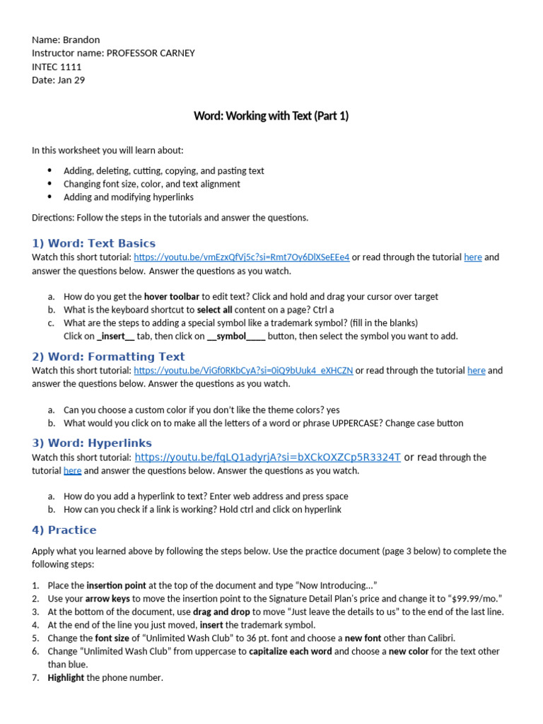 2-Word Working With Text Part1 | PDF | Hyperlink | Control Key