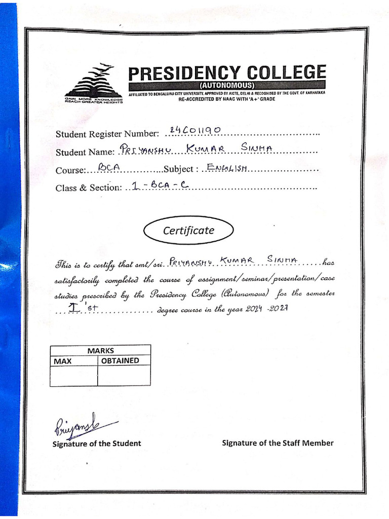 English 1st Sem Assignment | PDF