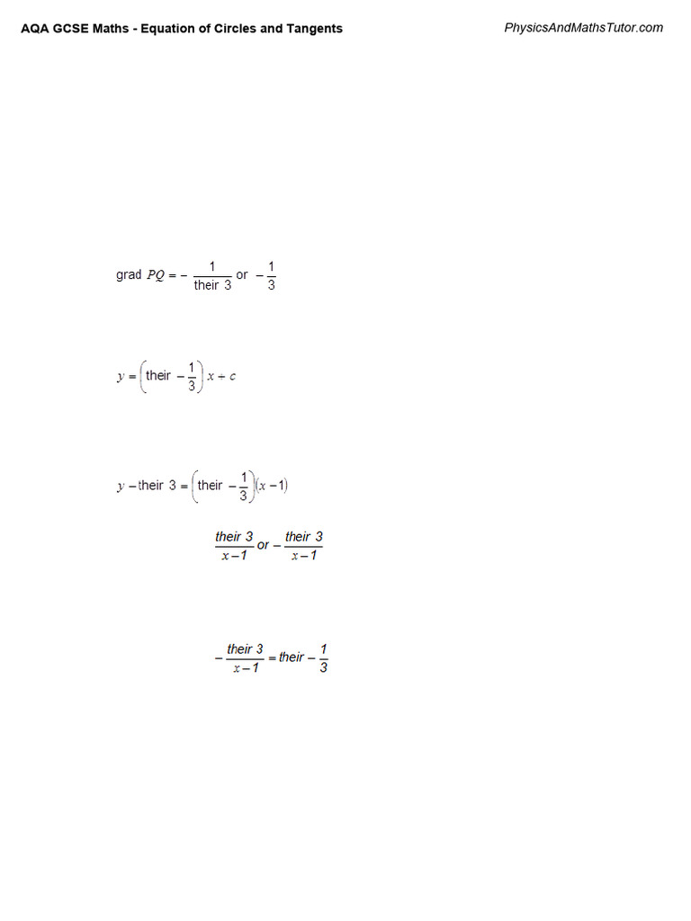 Equation of Circles and Tangents MS | PDF