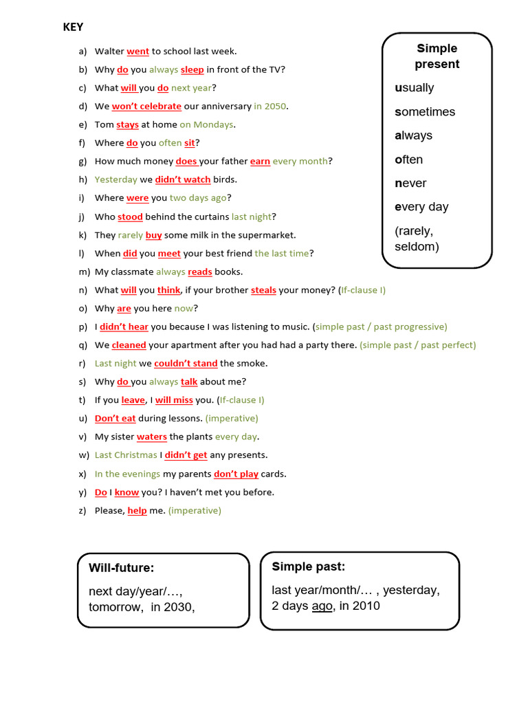 Mixed Tenses Answer Key | PDF