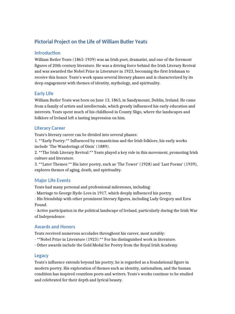 William Butler Yeats Project-1 | PDF