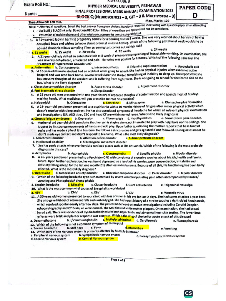 Block Q KMU 2023 Almost Corected Solved by Ayaz | PDF