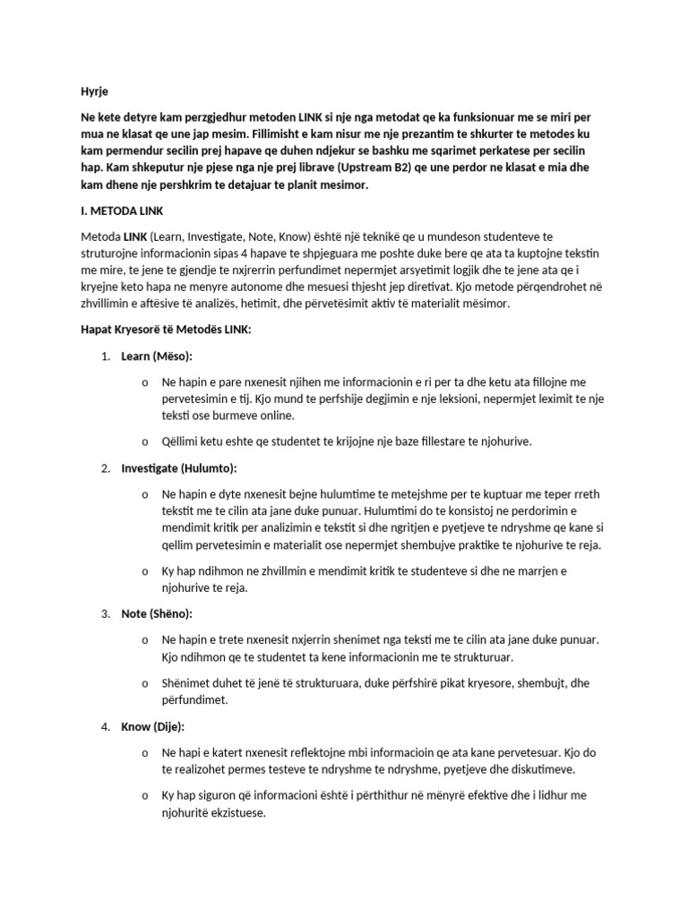 Planifiimi i nje ore mesimore | PDF