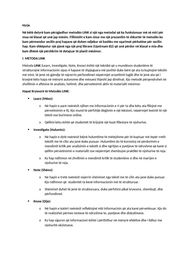 Planifikimi i nje ore mesimore METODA LINK | PDF