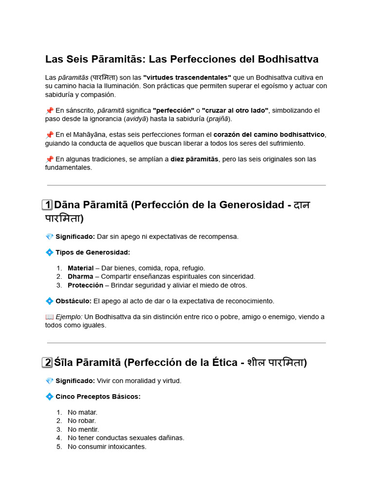 Las Seis Pāramitās | PDF | Bodhisattva | Meditación Budista