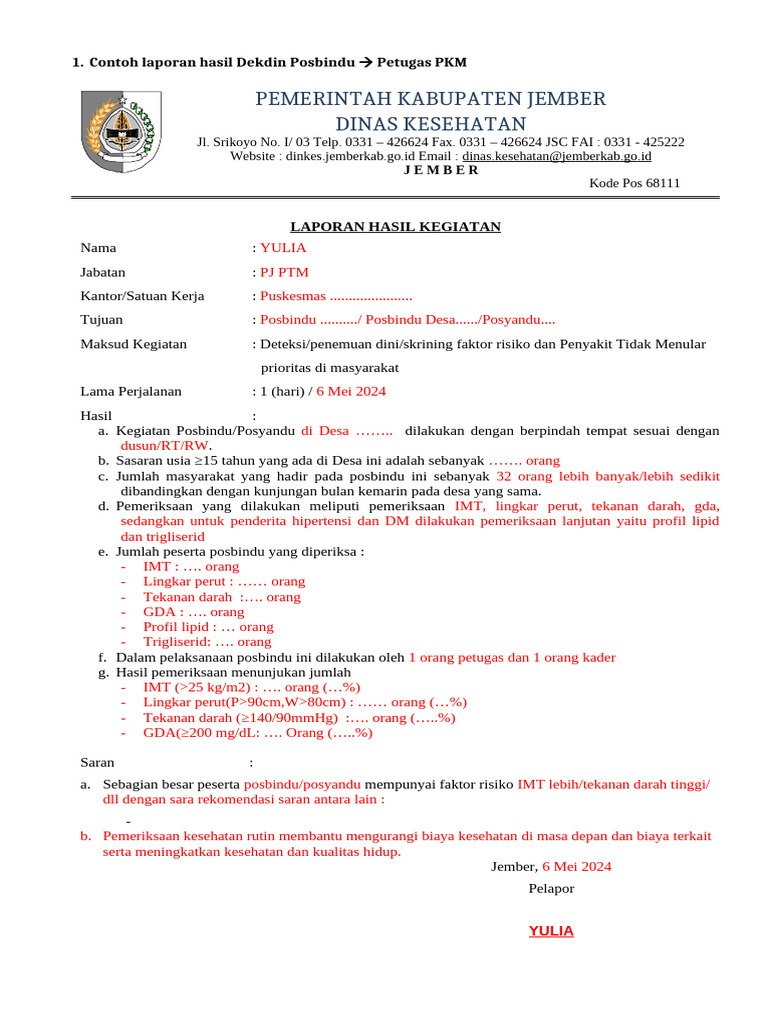 Laporan Posbindu dan Kunjungan Rumah Jember | PDF