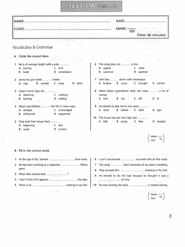 Upstream_Intermediate unit 1 test oo | PDF