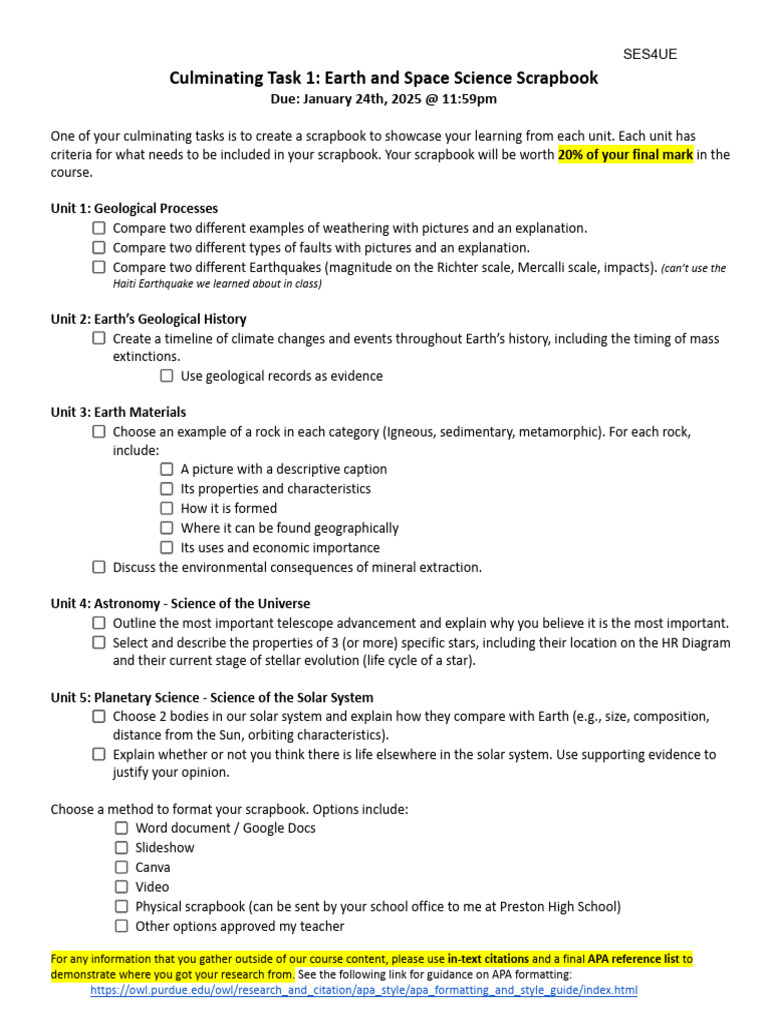 Culminating Task 1 - Earth and Space Science Scrapbook | PDF | Geology ...