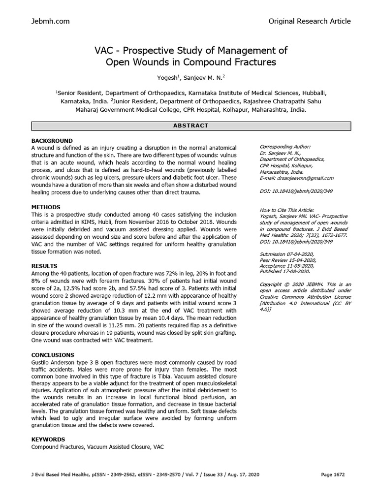 Vac Prospective Study of Management of Open Wounds in Compound ...