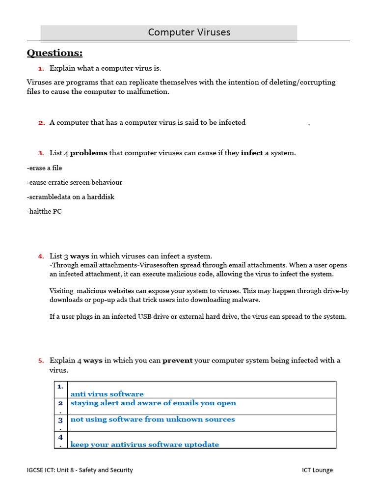 Computer_virus Worksheet | PDF
