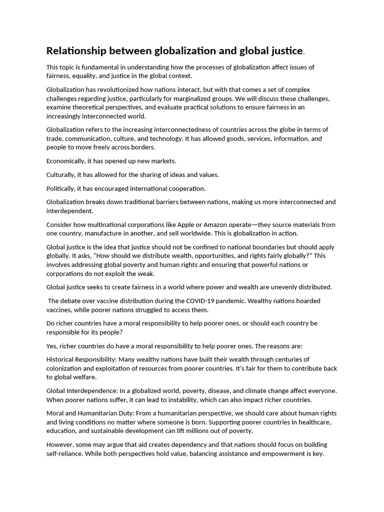 Relationship Between Globalization and Global Justice | PDF ...