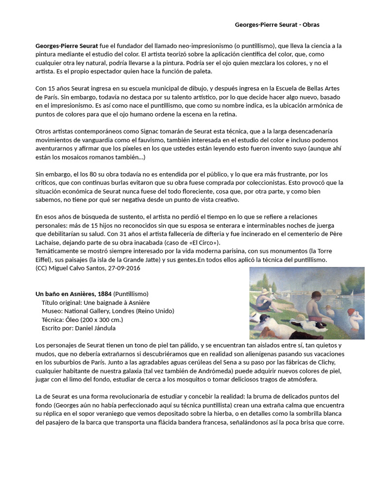 SEURAT_OBRAS | PDF | Visión | Pinturas