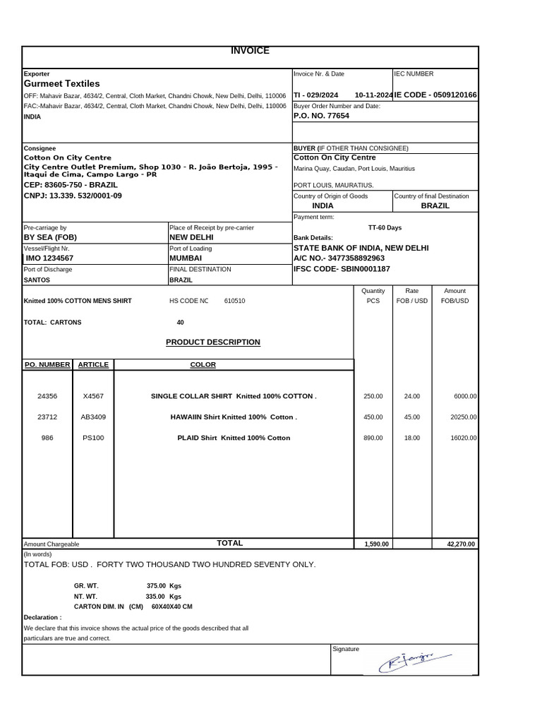 Invoice format | PDF | Textiles