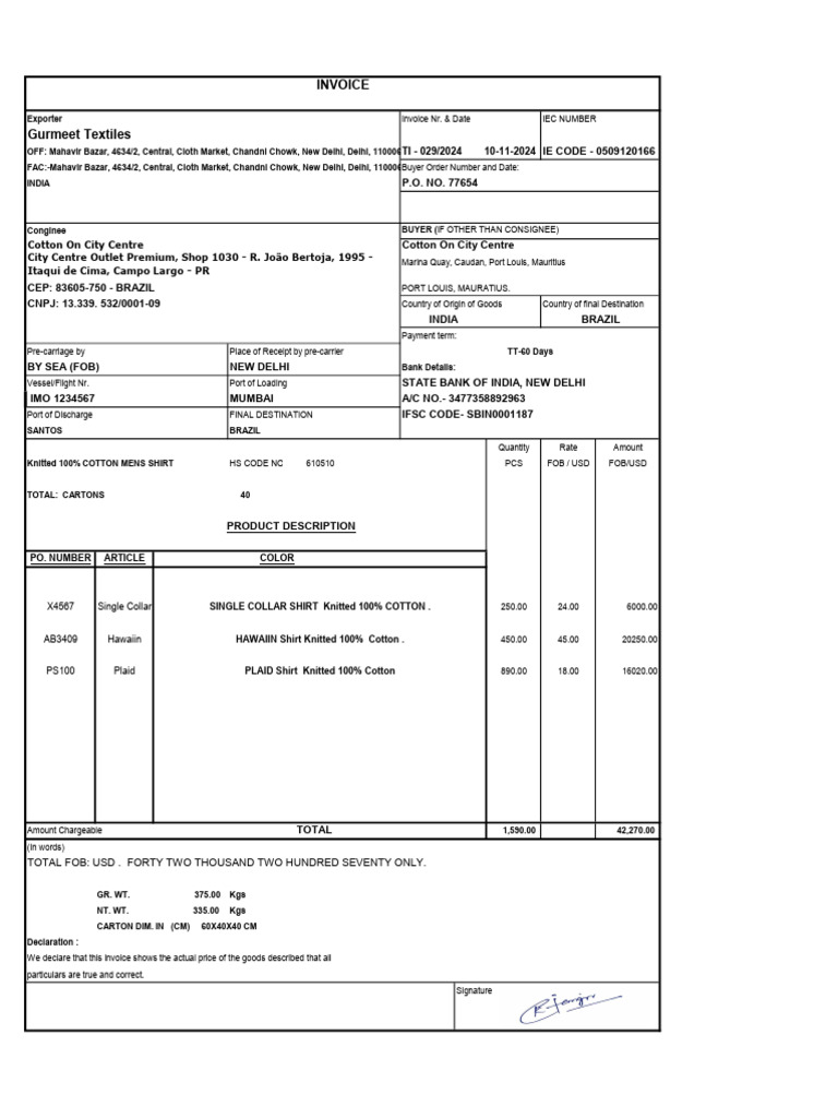 Invoice - Gurmeet Textiles | PDF | Textiles