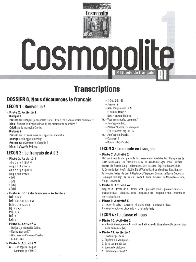 Cosmopolite 1 Transcriptions | PDF