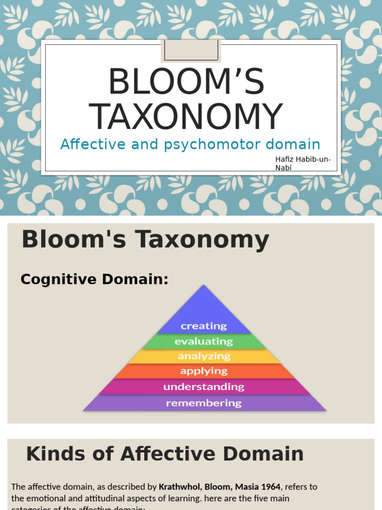 Blooms Taxonomy, Affective and Psychomotor Doamin | PDF | Perception | Cognition