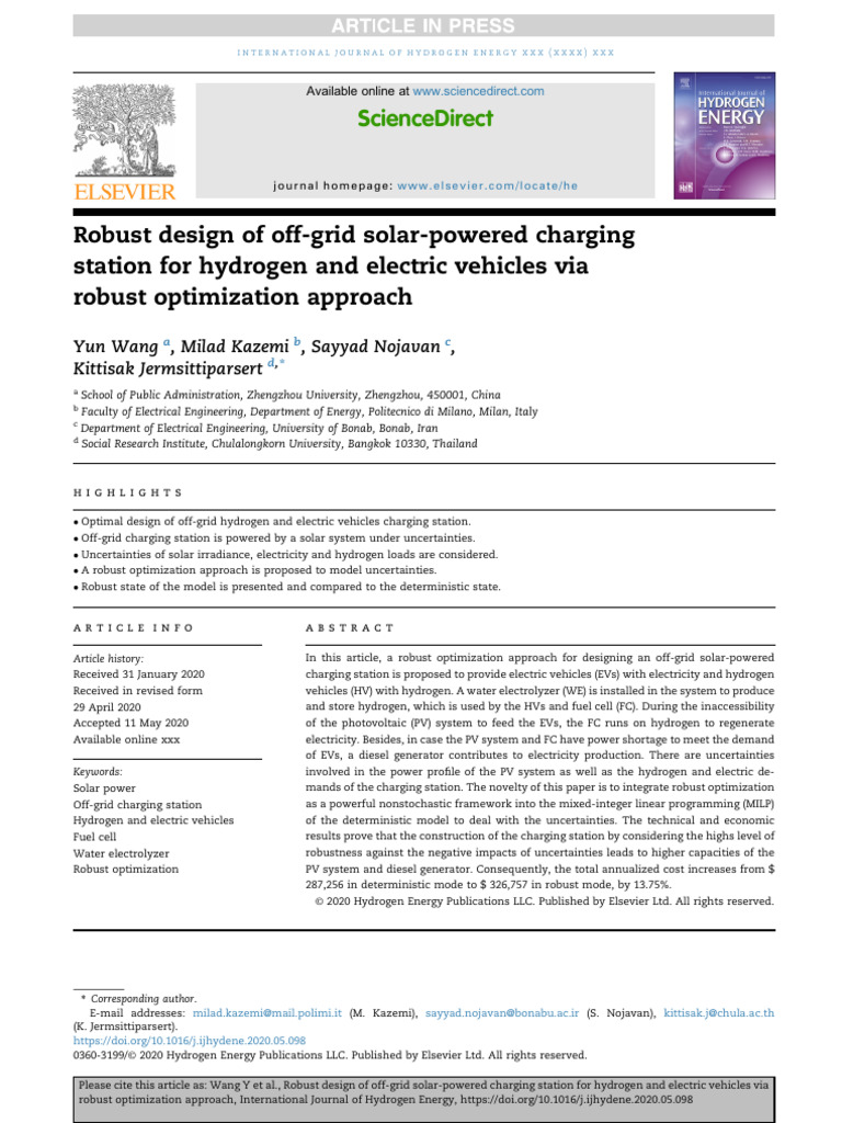 Robust Design of Off-Grid Solar-Powered Charging Station For Hydrogen ...