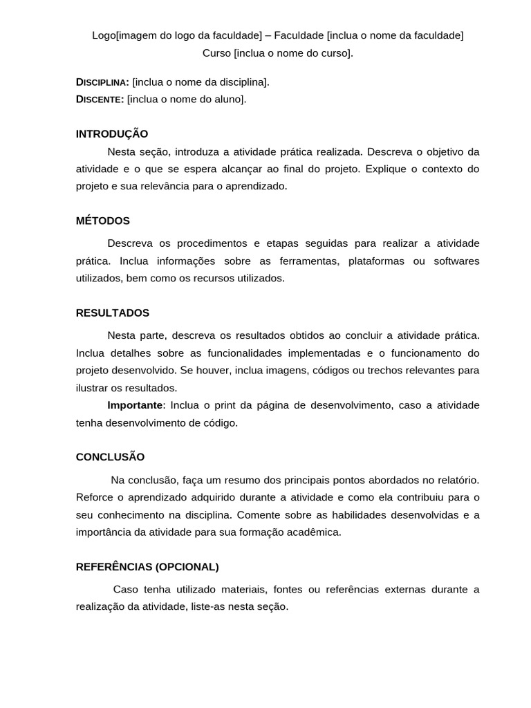 Template de Relatório de Aula Prática | PDF