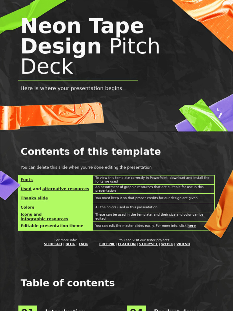 Neon Tape Design Pitch Deck Template | PDF | Market (Economics) | Demand