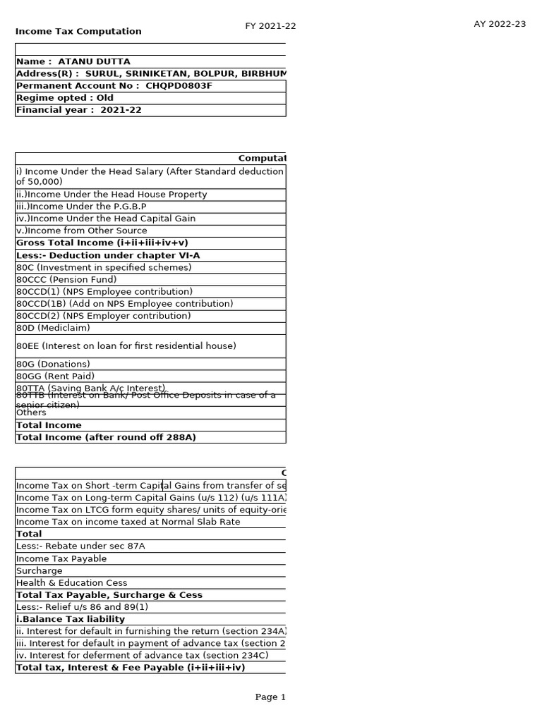Income Tax Computation AY 2024-25 | PDF | Capital Gains Tax | Taxes
