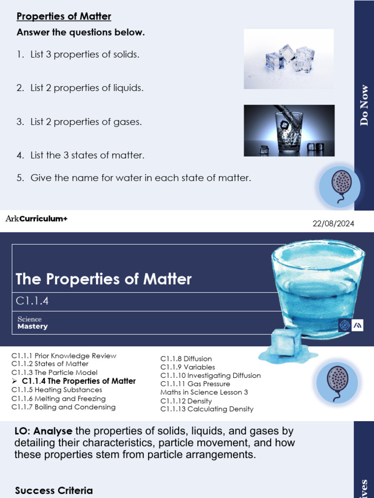 Lesson 4 - Properties of Matter - S | PDF | Gases | Liquids