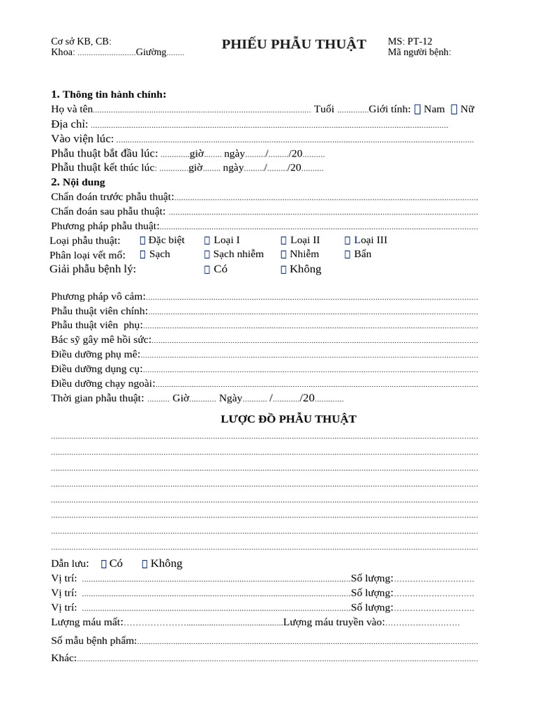 PT-012. Phieu Phau Thuat | PDF