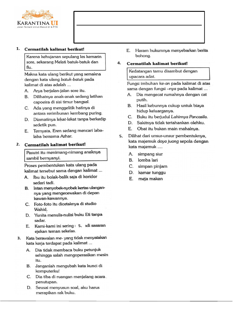 Pre Test Morfologi: Baca dan Tulis | PDF