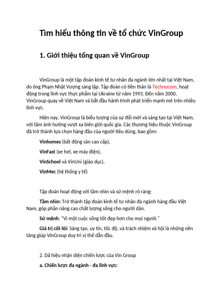 Tìm hiểu thông tin về tổ chức VinGroup | PDF