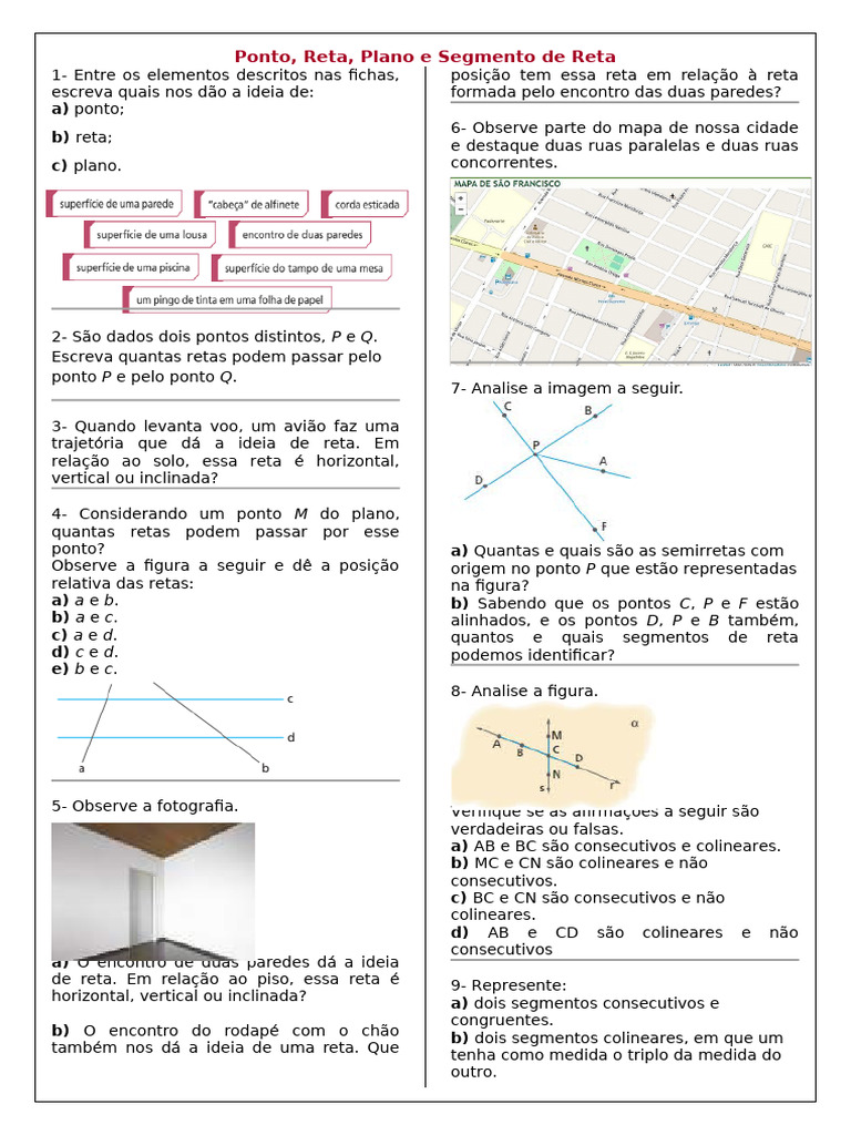 Ponto, Reta, Plano e Segmento de Reta | PDF | Linha (Geometria) | Geometria Euclidiana