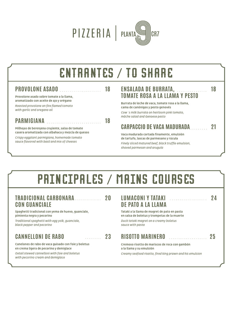 Hoteldocuments Menu Pizzeria Cr7 Gran Via | PDF | pesto | Alimentos