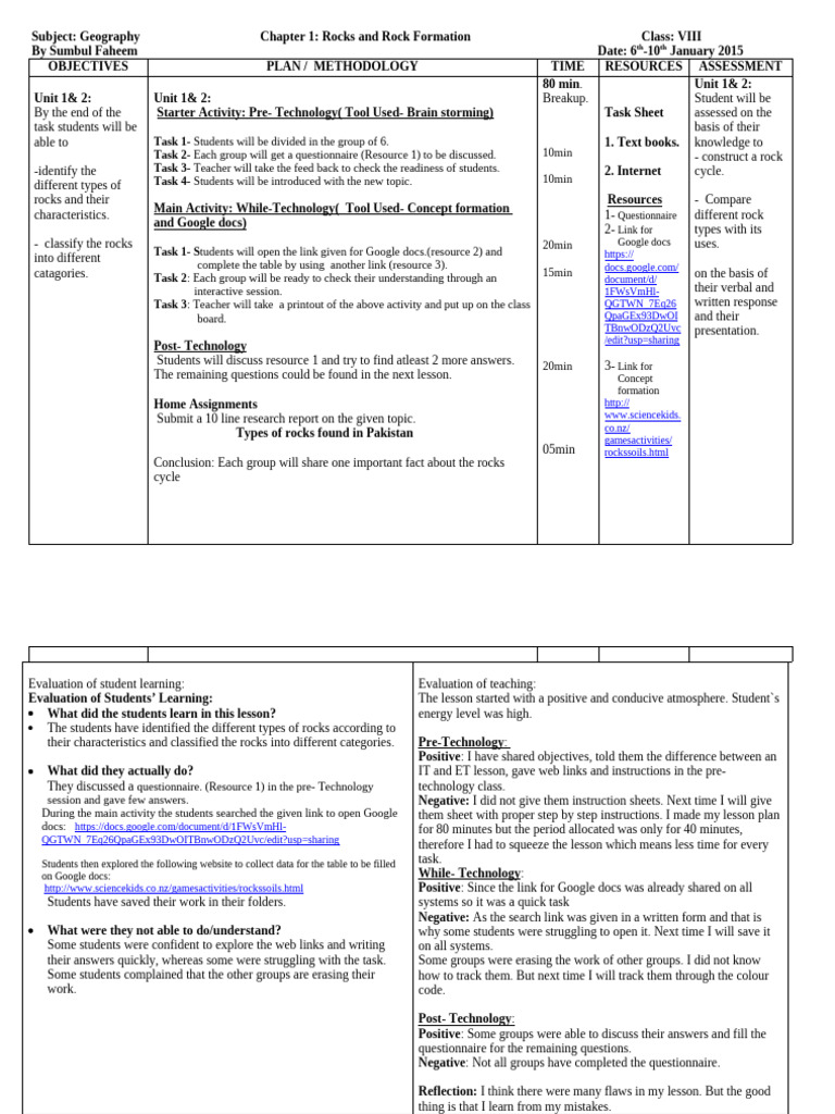 Rocks Planner-Evaluation | PDF | Learning | Cognition