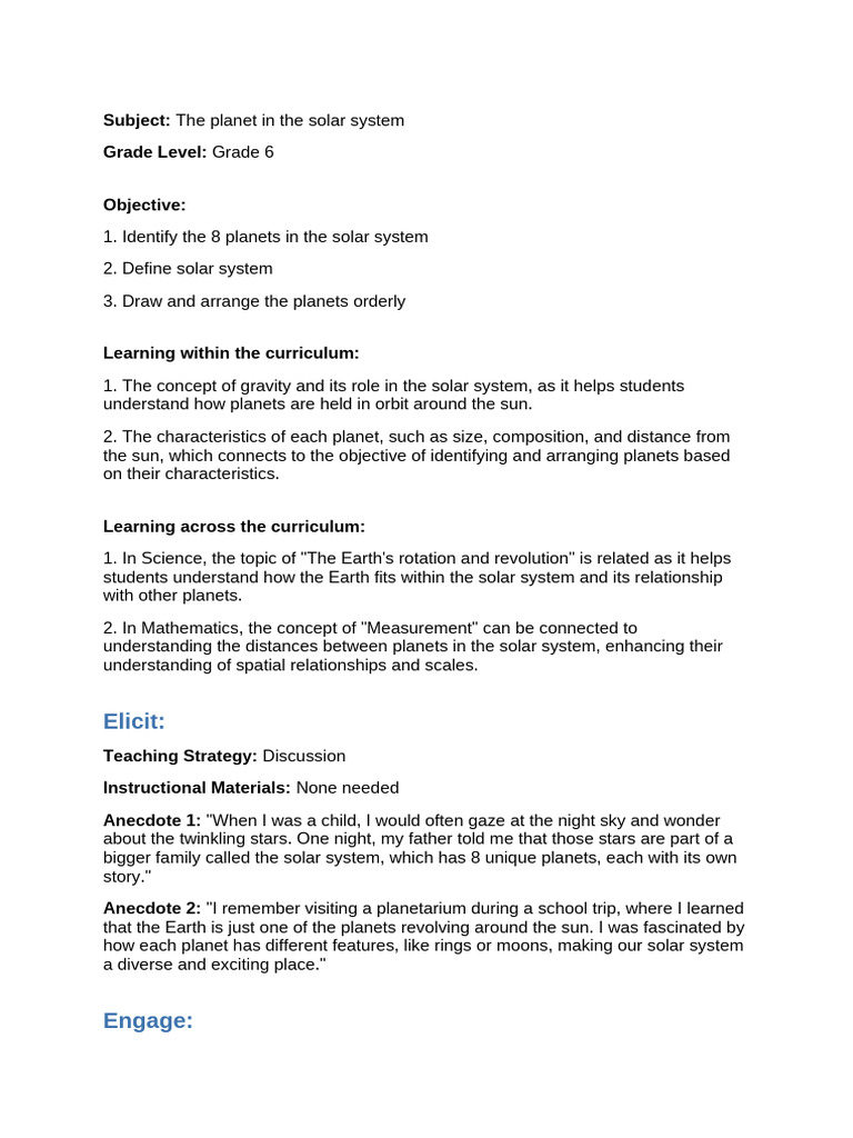 lesson_plan | PDF | Planets | Solar System